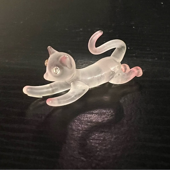 Art | Glass Art Cat Kitty Swarovski Crystal Eye Figurine Frosted Pink ...